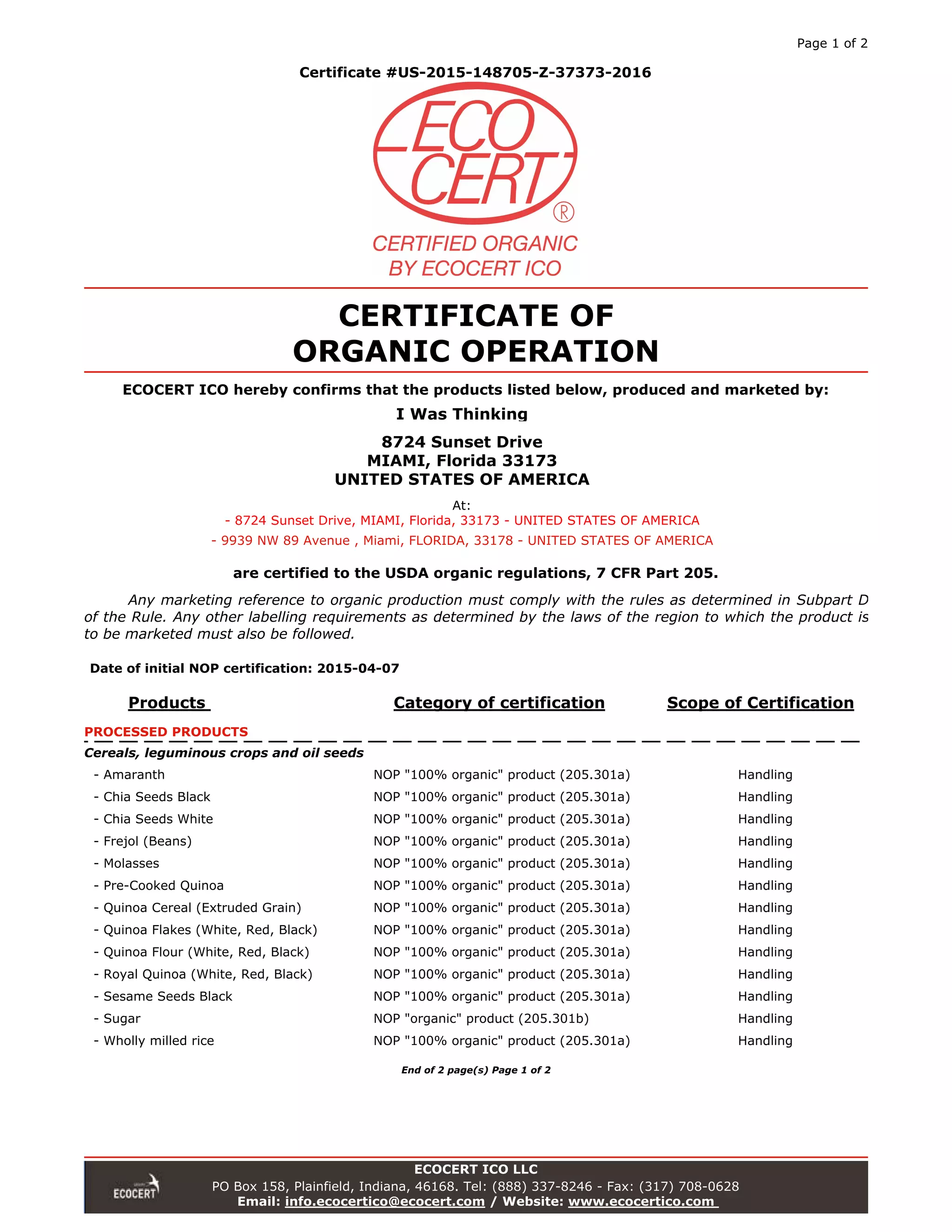 ICO - Certificate_NOP update | PDF | Agriculture | Industries