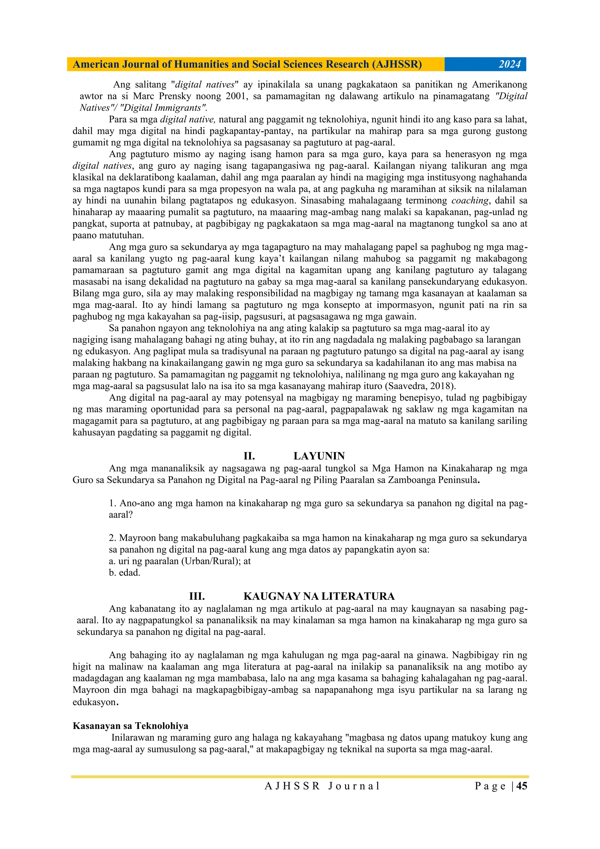 HAMON NA KINAKAHARAP NG MGA GURO SA SEKUNDARYA SA PANAHON NG DIGITAL NA PAG-AARAL | PDF