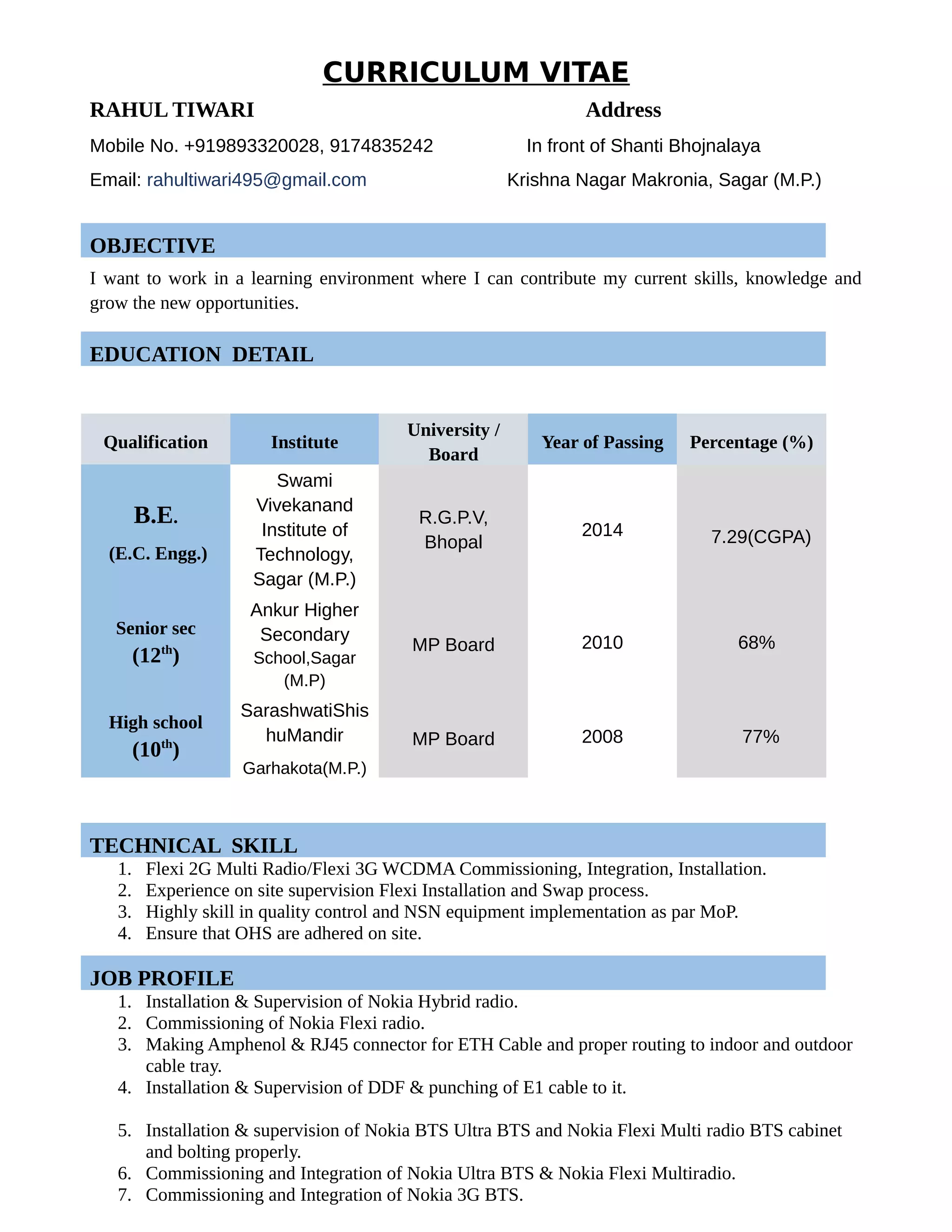 cv rahul tiwari 1 | PDF | Telecommunications Industry | Industries