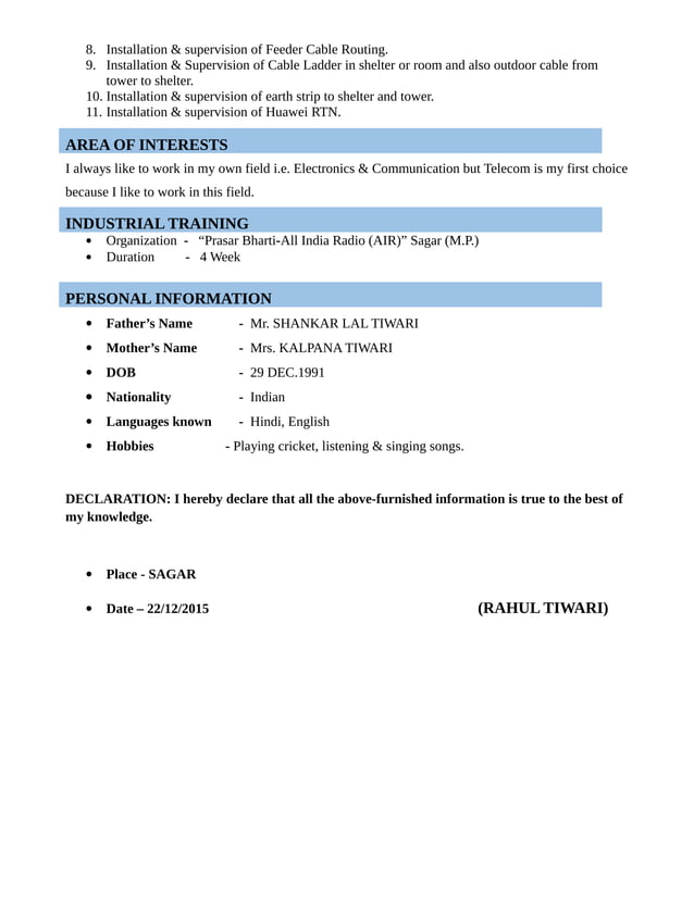 cv rahul tiwari 1 | PDF | Telecommunications Industry | Industries