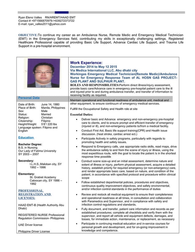 ryan resume 2 | DOC | First Aid | Injuries