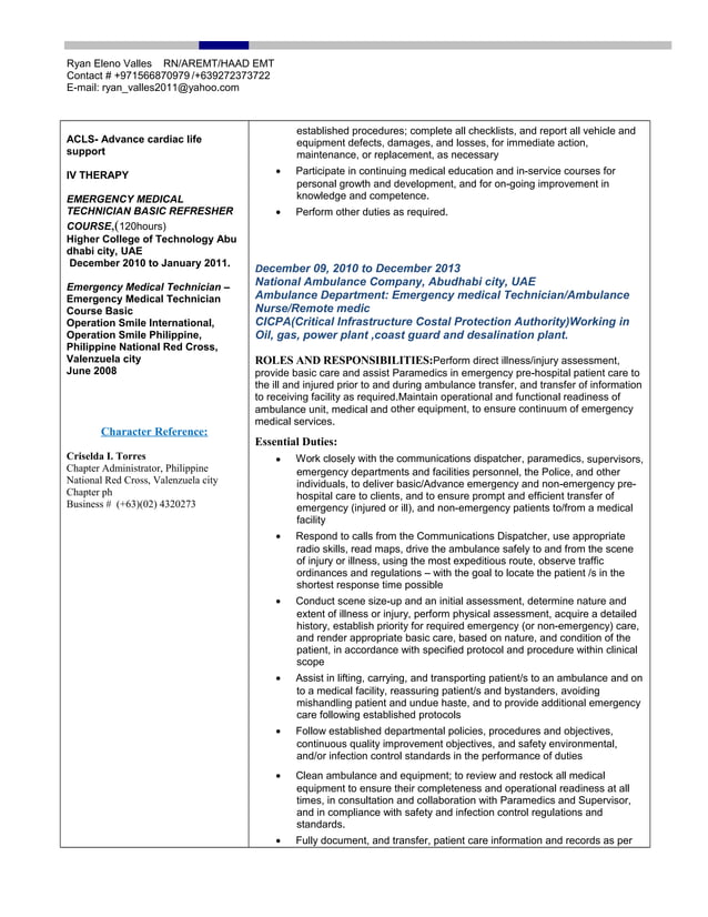 ryan resume 2 | DOC | First Aid | Injuries