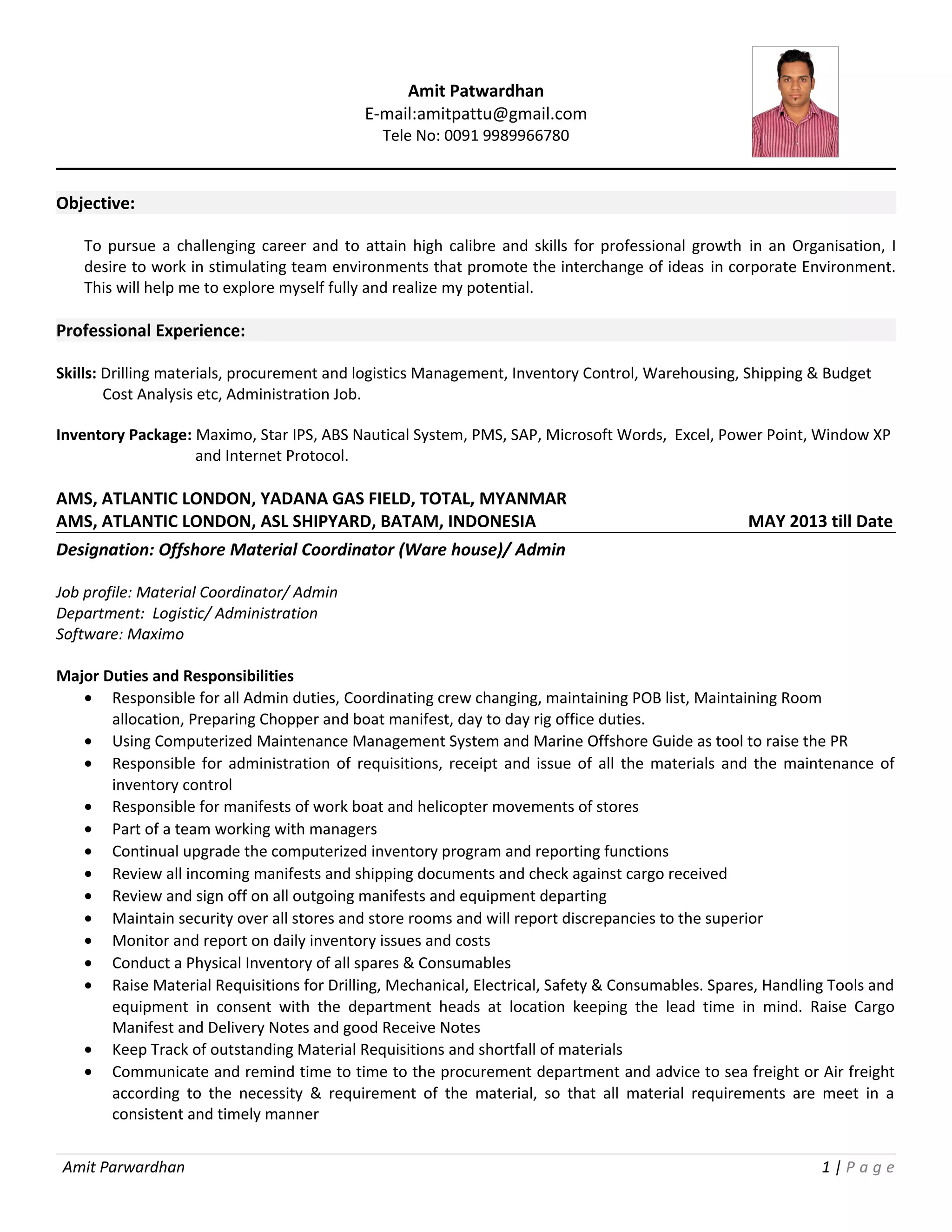 Amit oil n gas cv | DOC