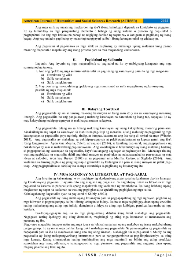 Mga Salik Na Nakaaapekto Sa Paglinang Ng Kasanayang Pasalita Ng Mga Mag-aaral Sa Sekundarya | PDF