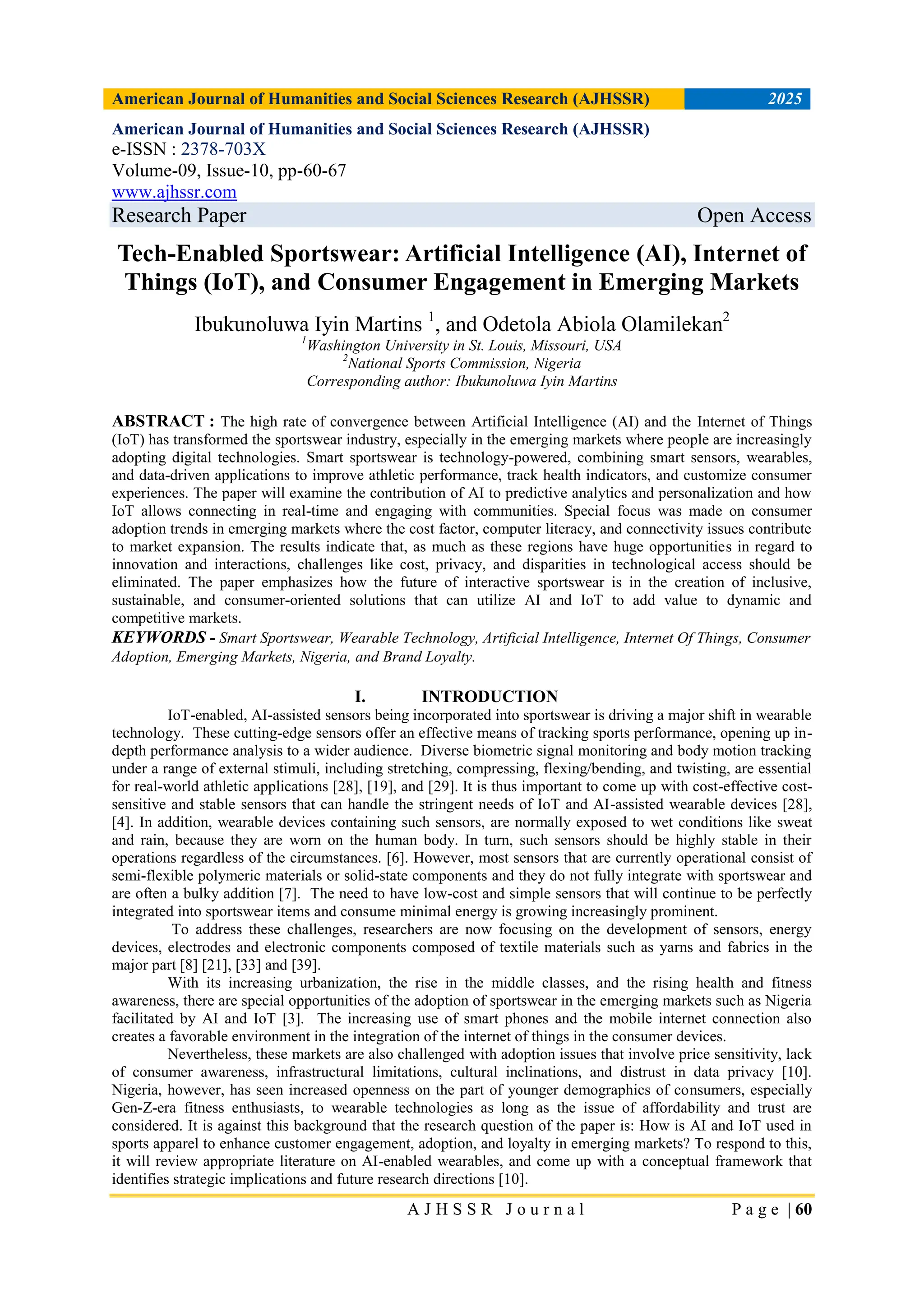 Tech-Enabled Sportswear: Artificial Intelligence (AI), Internet of Things (IoT), and Consumer ...