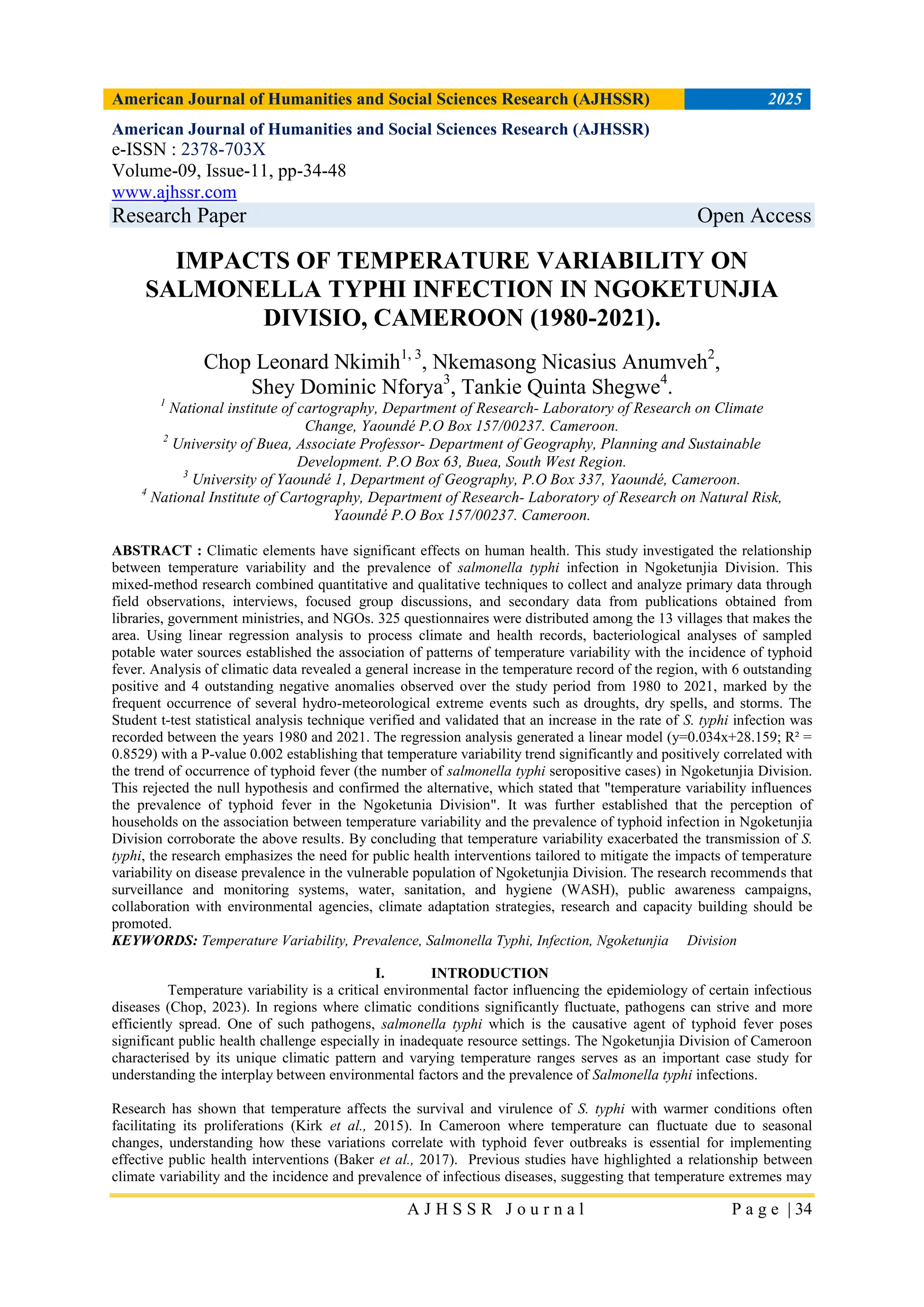 IMPACTS OF TEMPERATURE VARIABILITY ON SALMONELLA TYPHI INFECTION IN ...