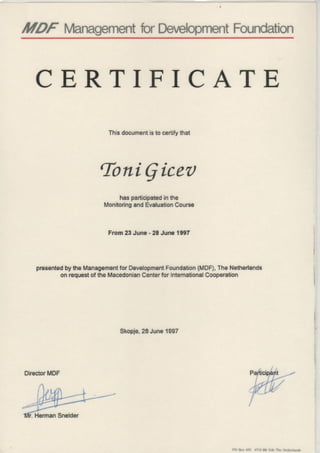 Gicev - MDF Certificates | PDF