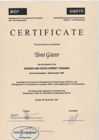 Gicev - MDF Certificates | PDF