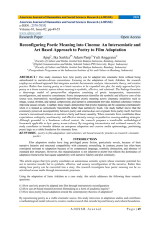 Reconfiguring Poetic Meaning into Cinema: An Intersemiotic and Art ...