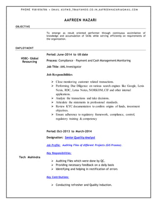 aafreen resume 1 - Copy | PDF