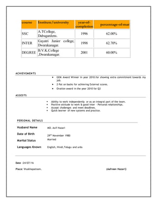 aafreen resume 1 - Copy | PDF