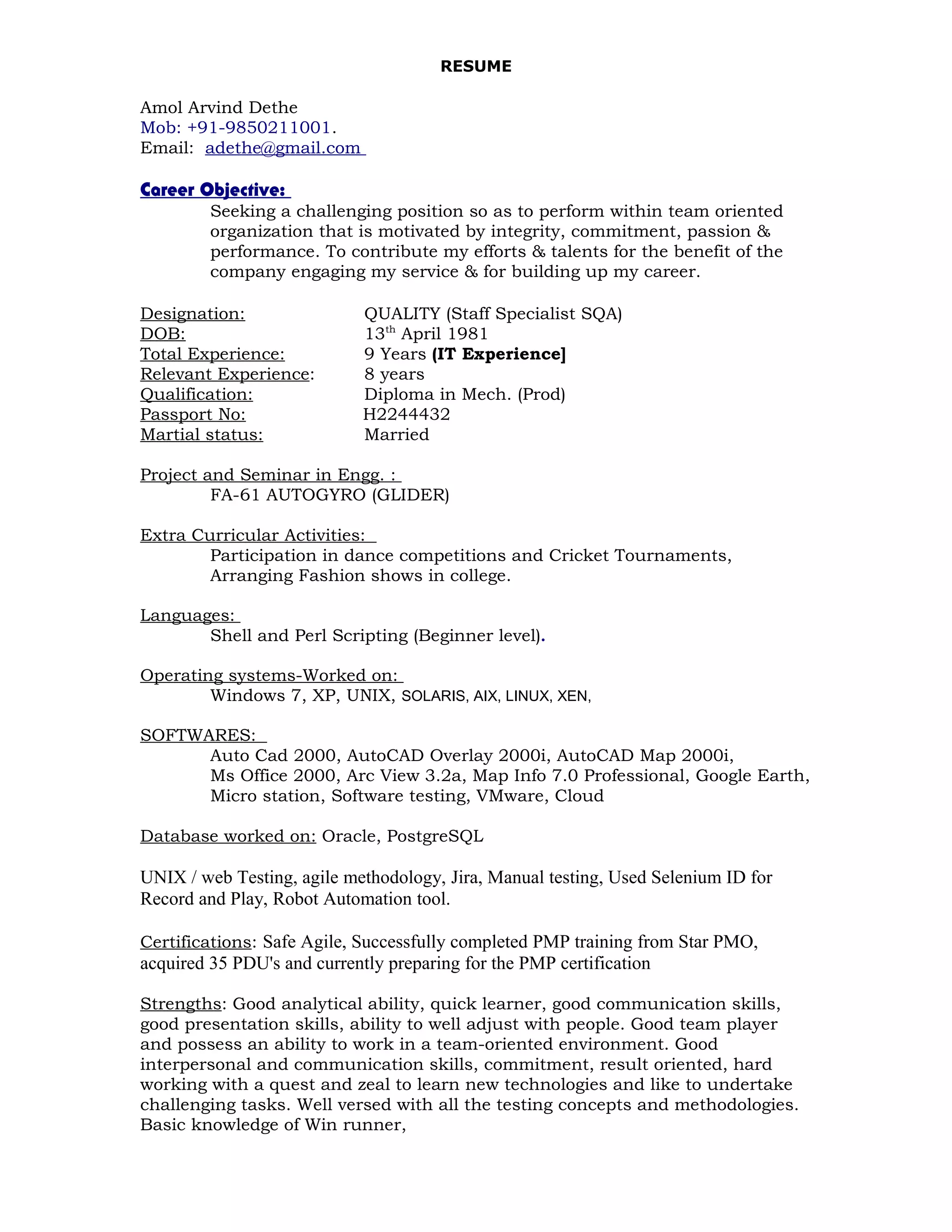 CV Amol Dethe | DOC | Cloud Computing | Internet