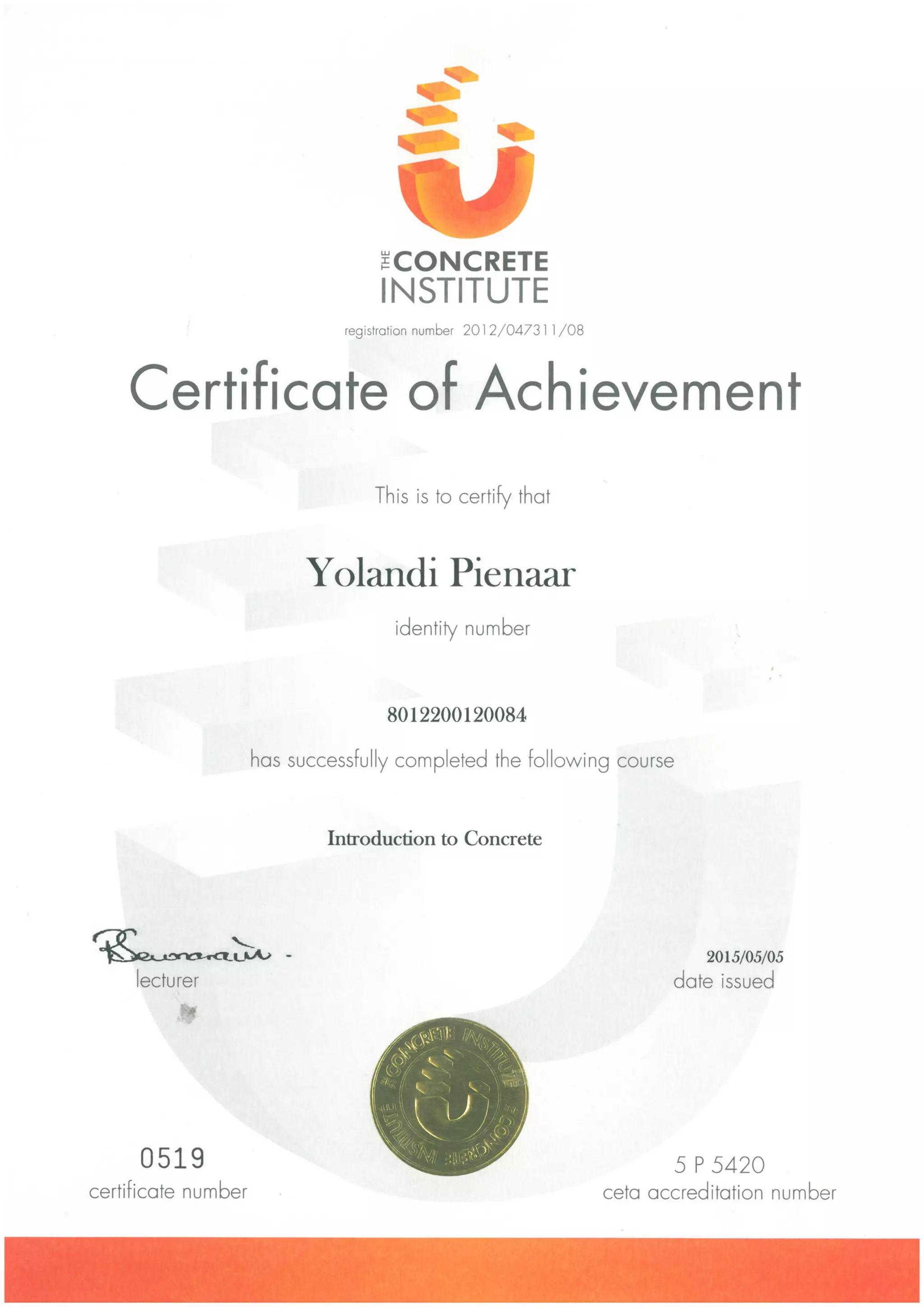 Concrete Institute Certificate | PDF