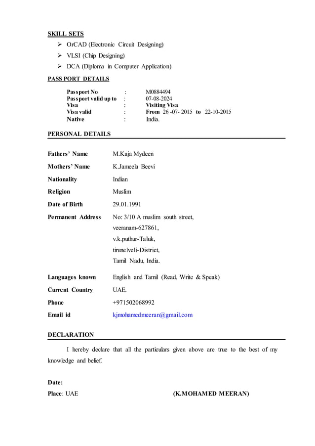 Mohamed Meeran Resume | PDF