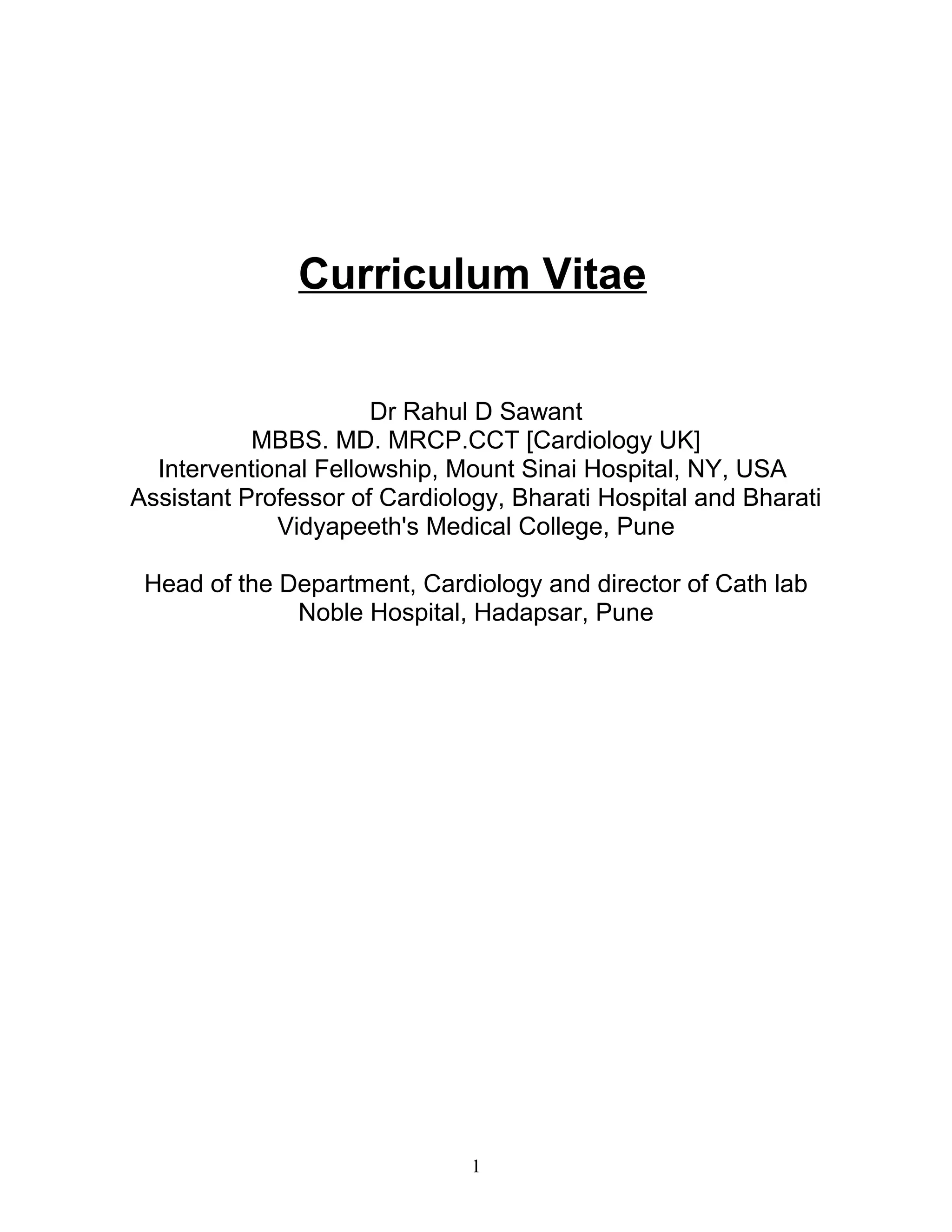 Rahul CV May 2016 | DOC | Heart and Cardiovascular Diseases | Diseases and Conditions
