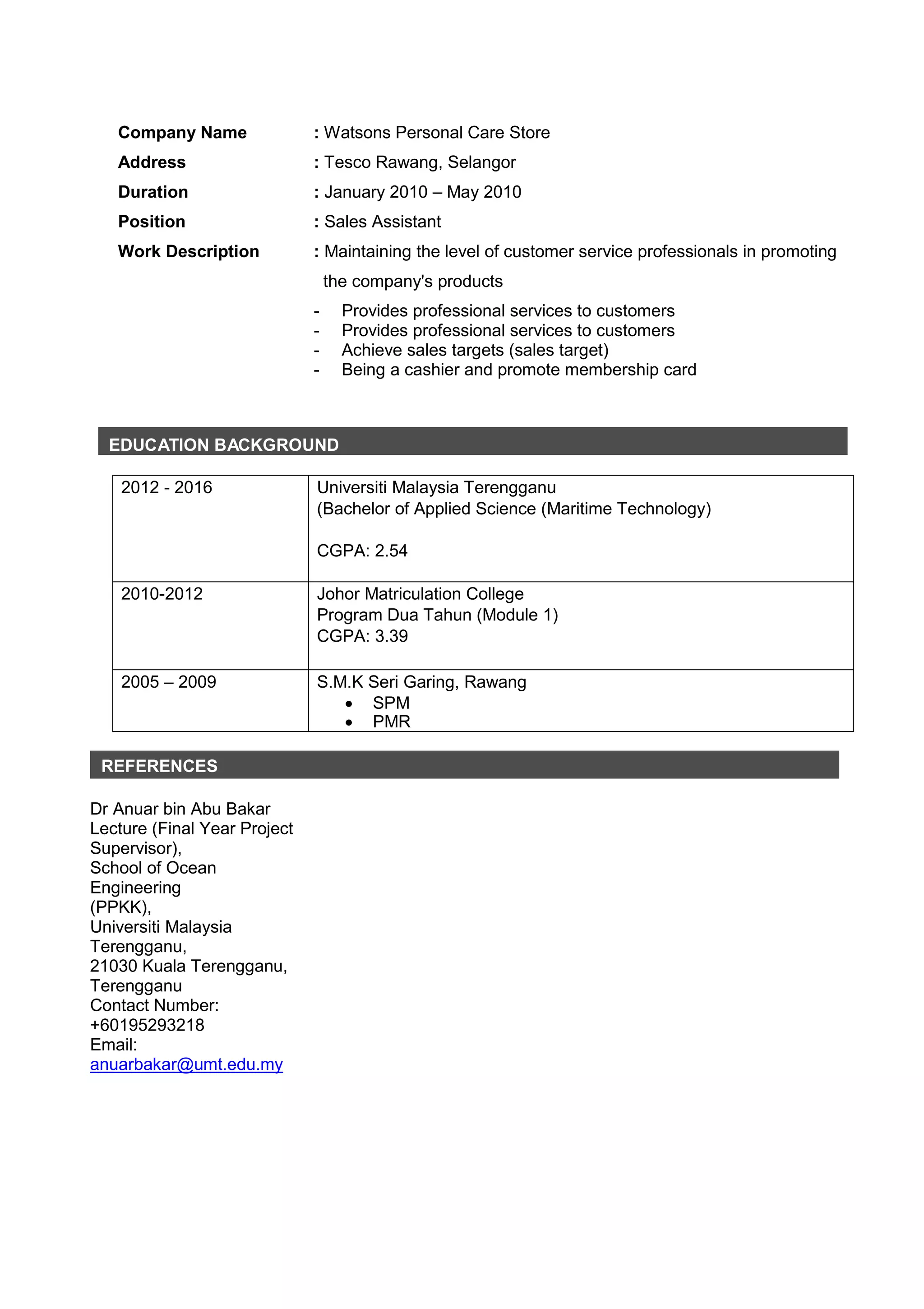 RESUME HUSNOORHELMI | PDF