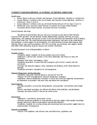 CURRENT JOB DESCRIPTION AS SCHOOL NUTRITION DIRECTOR | DOCX