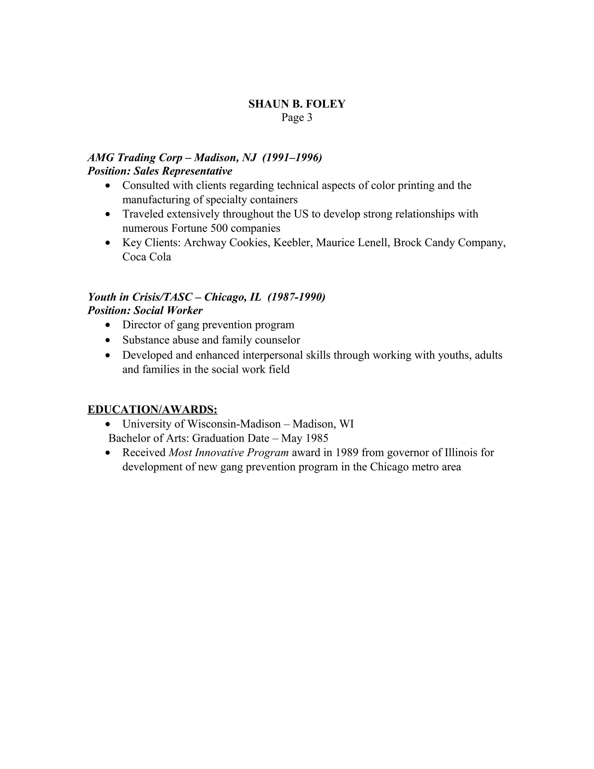 Shaun Foley Resume 3 | DOC