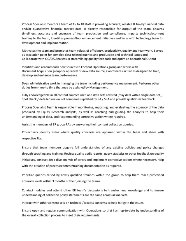 Process Specialist Job Description process-specialist-job-description