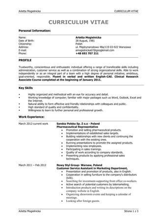 Arletta Mogielnicka CVeng2 | PDF