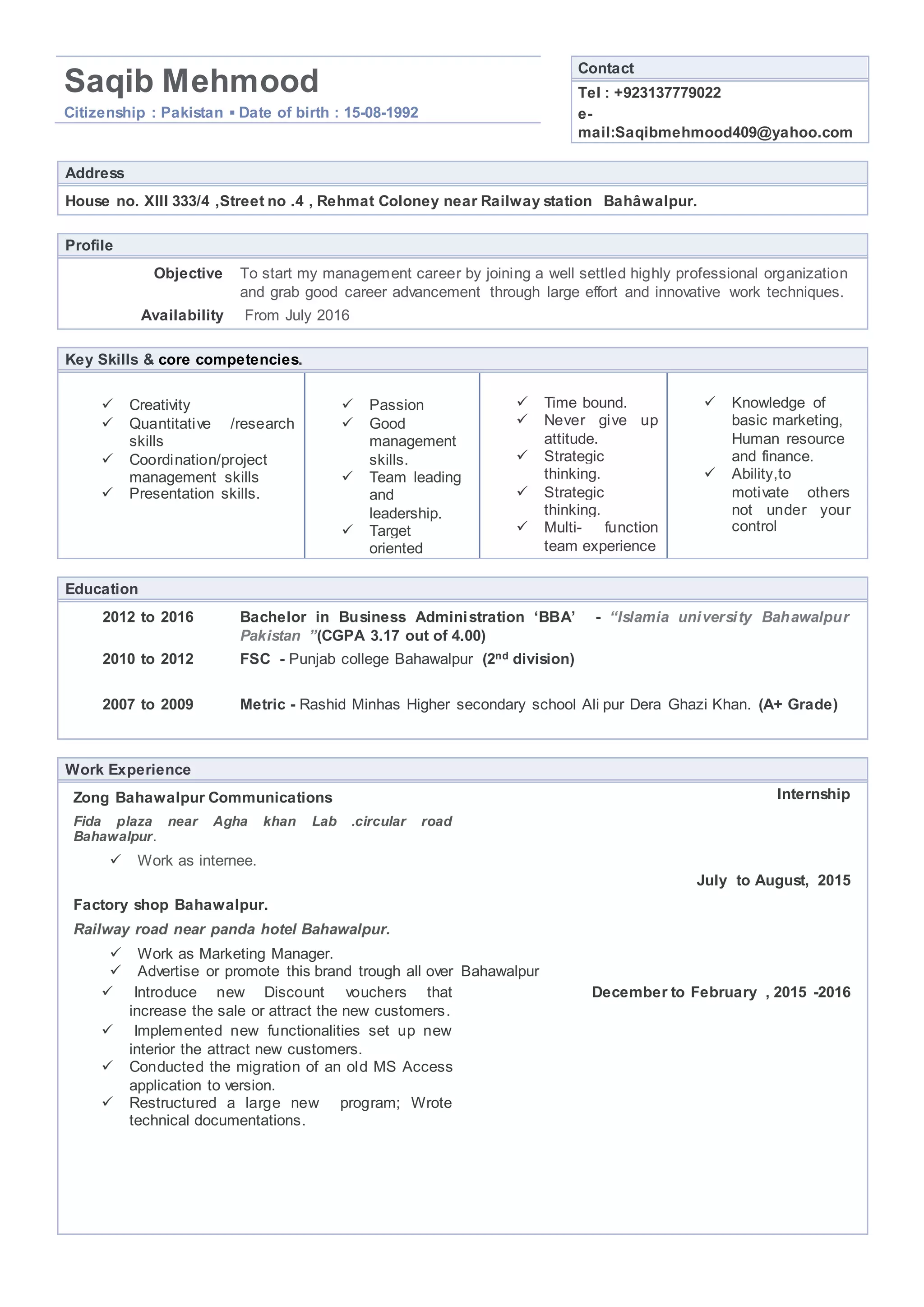 saqib cv - Copy | DOCX