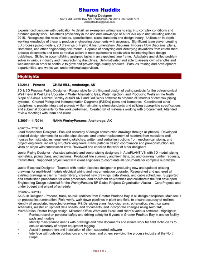 PipingDesigner Sharon Haddix Resume | PDF