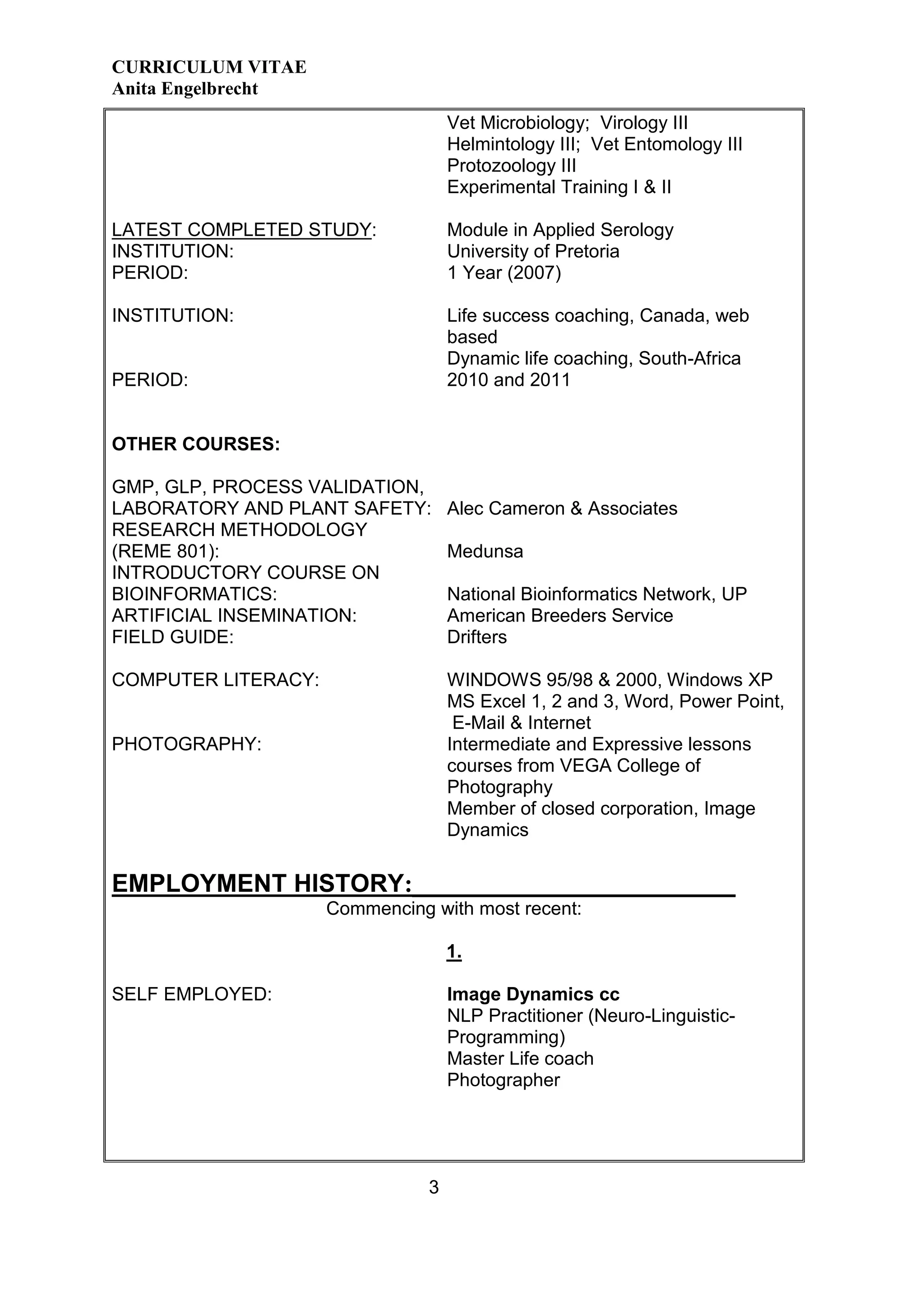 Anita Engelbrecht CV | PDF