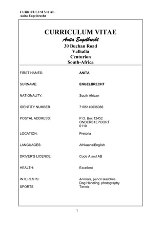Anita Engelbrecht CV | PDF