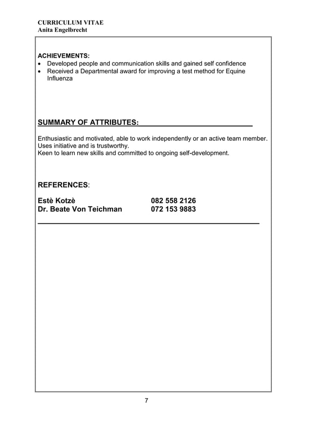 Anita Engelbrecht CV | PDF
