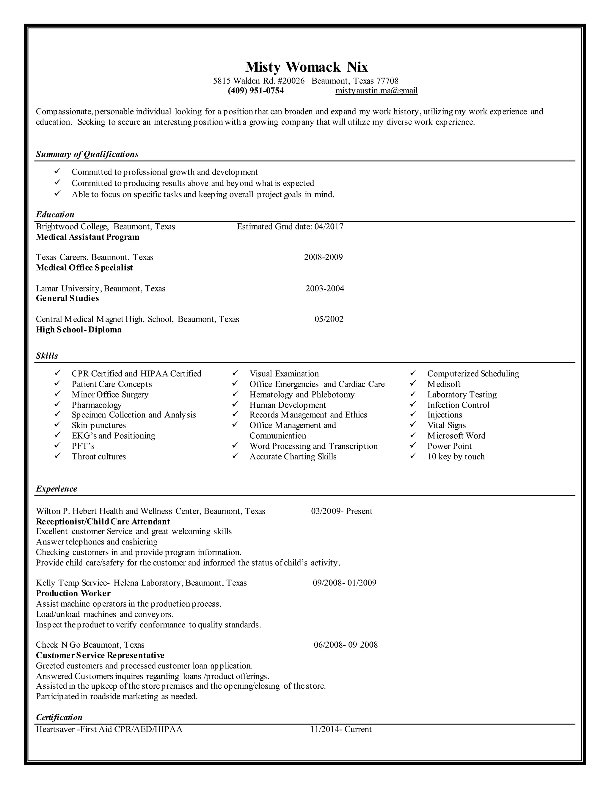 Misty Womack Nix Resume | DOCX