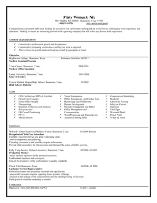 Misty Womack Nix Resume | PDF