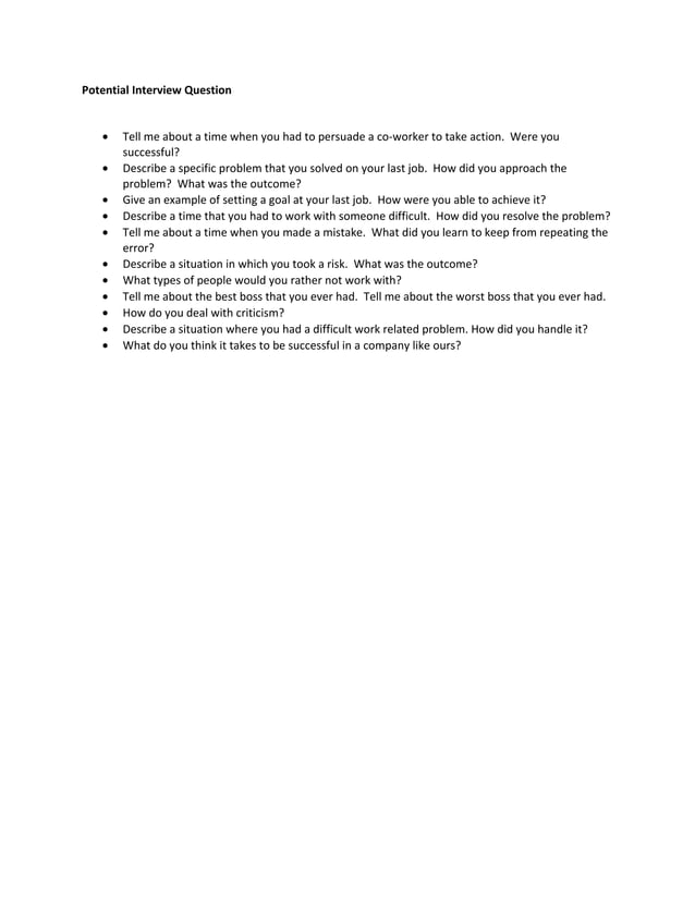 Potential Interview Question | DOC
