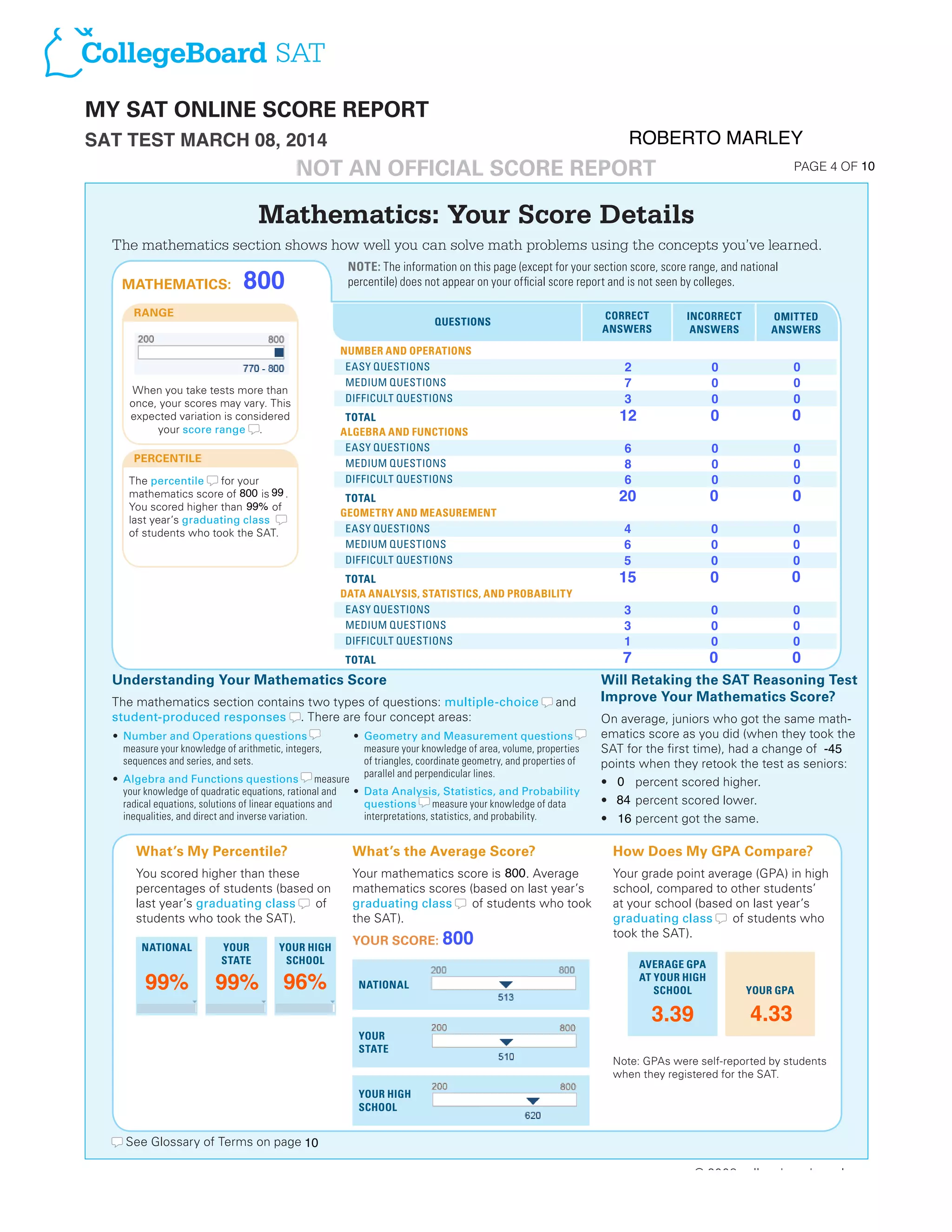 SAT Report of Roberto Marley | PDF