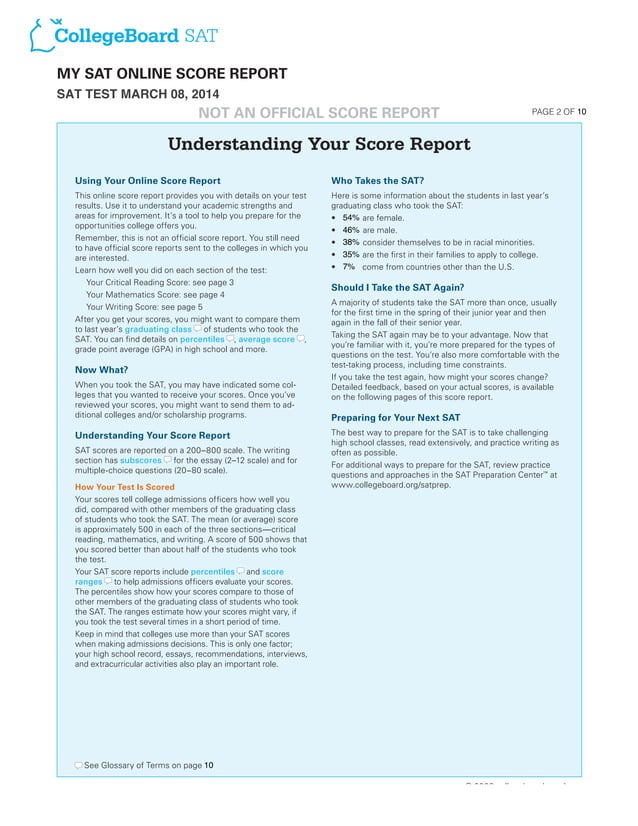 SAT Report of Roberto Marley | PDF | Standardized Testing | Educational ...