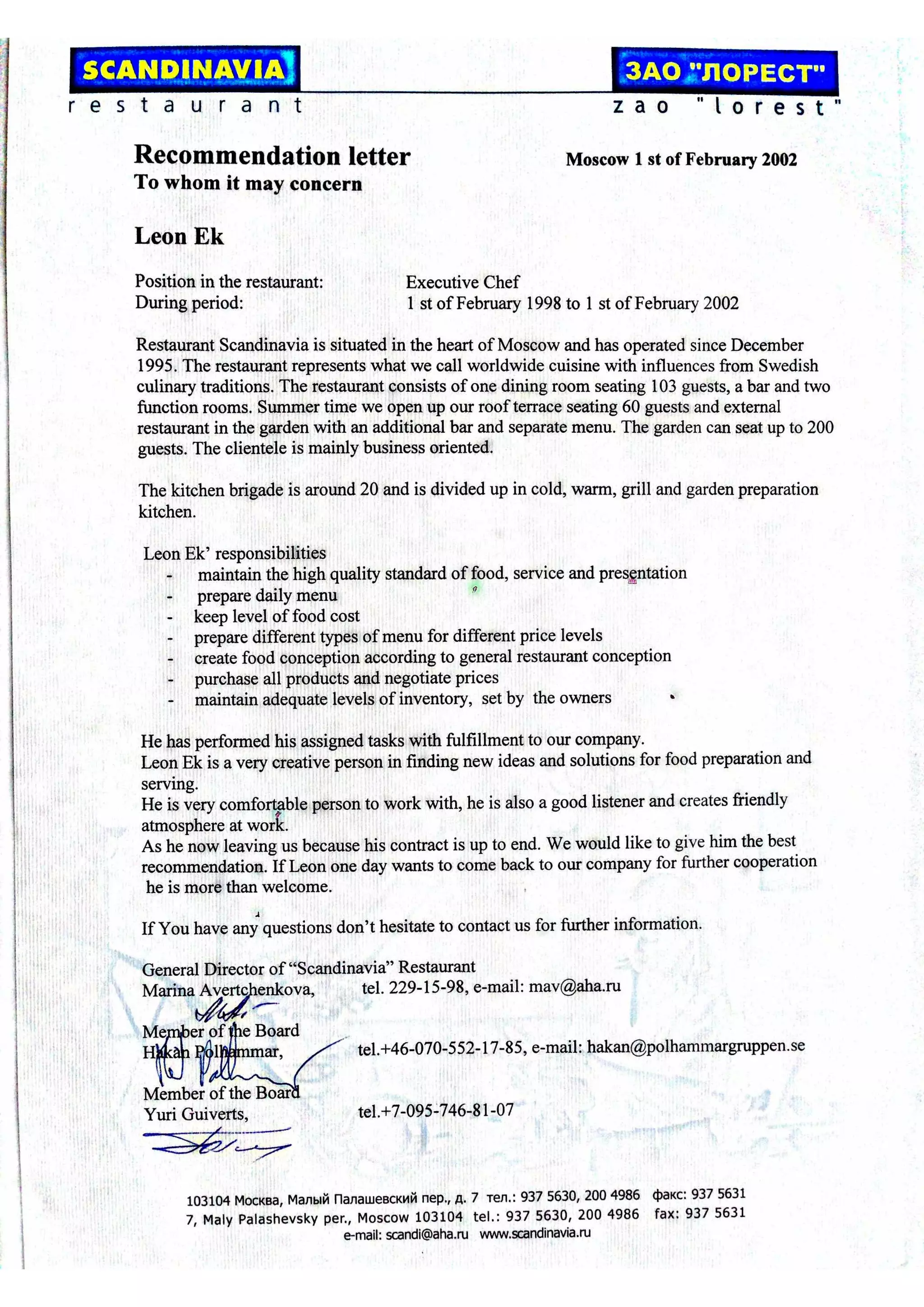 Recommandation letter Scandinavia eng | PDF