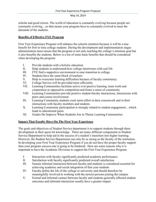 FYE Program 2012 thru May 2014 PDF | PDF