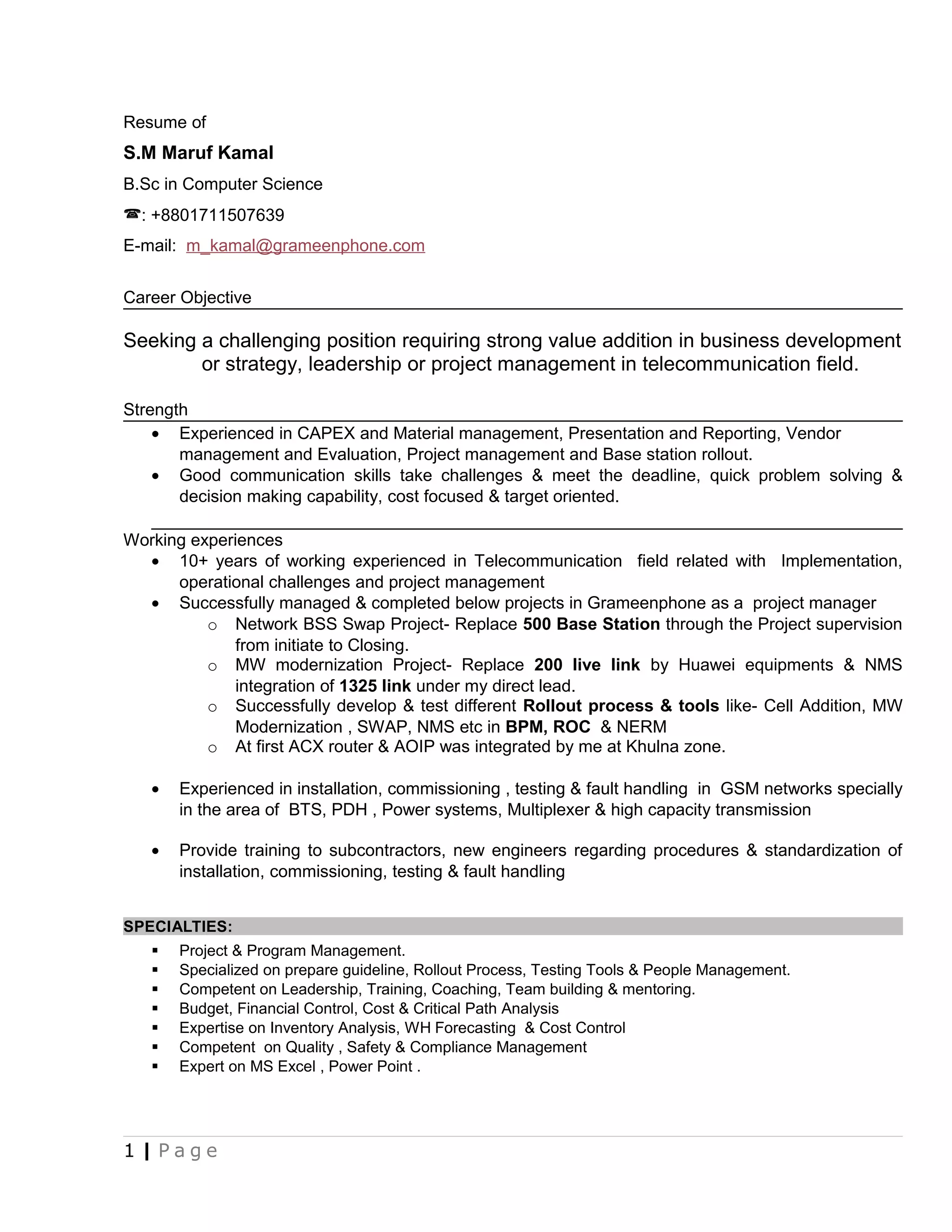 Resume_Maruf Kamal | DOC | Telecommunications Industry | Industries