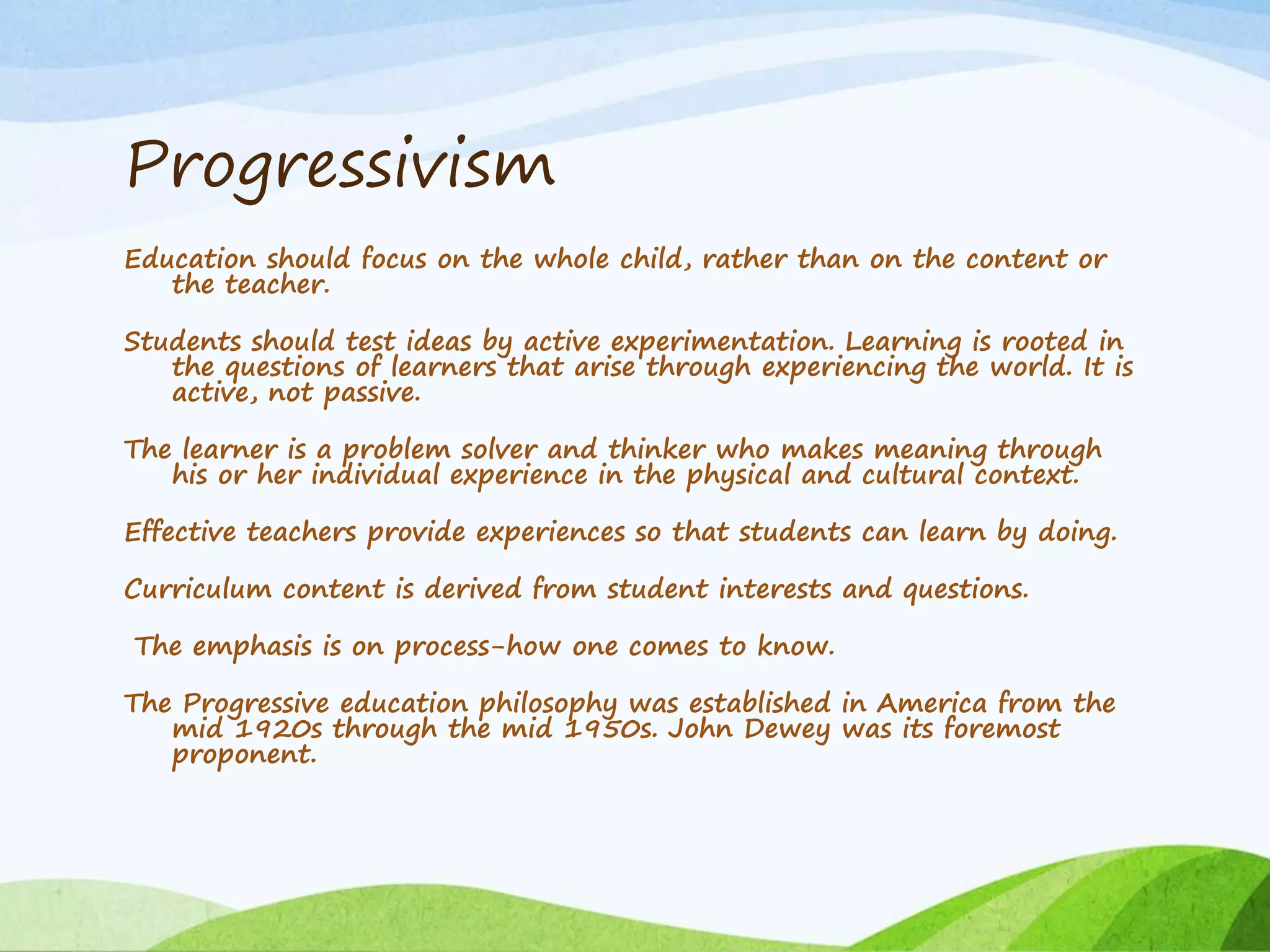 History of Curriculum (Prennialism, Essentialism, Progressivism) (8603 ...