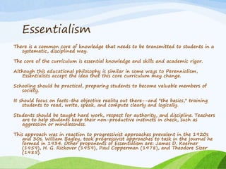 History of Curriculum (Prennialism, Essentialism, Progressivism) (8603) | PPTX