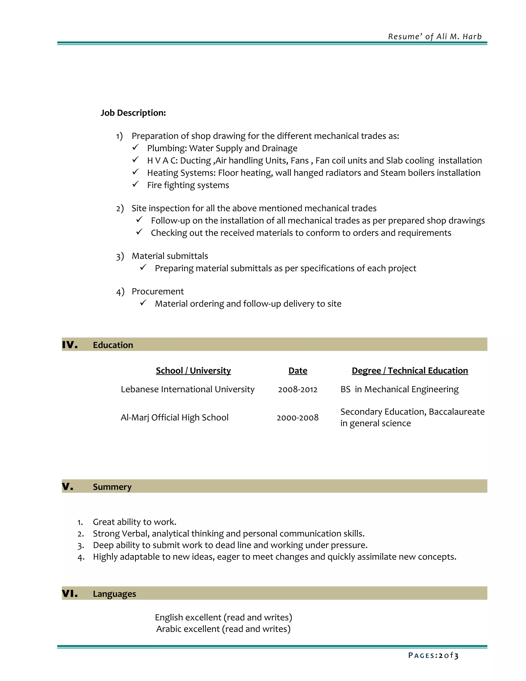 Ali Harb CV | DOC