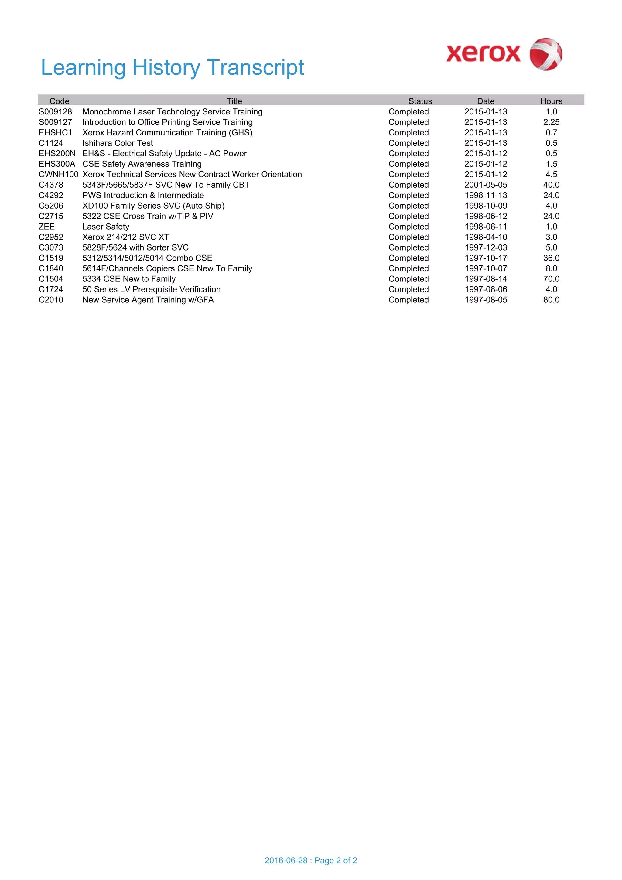 Pam Wilkins Xerox Transcript | PDF