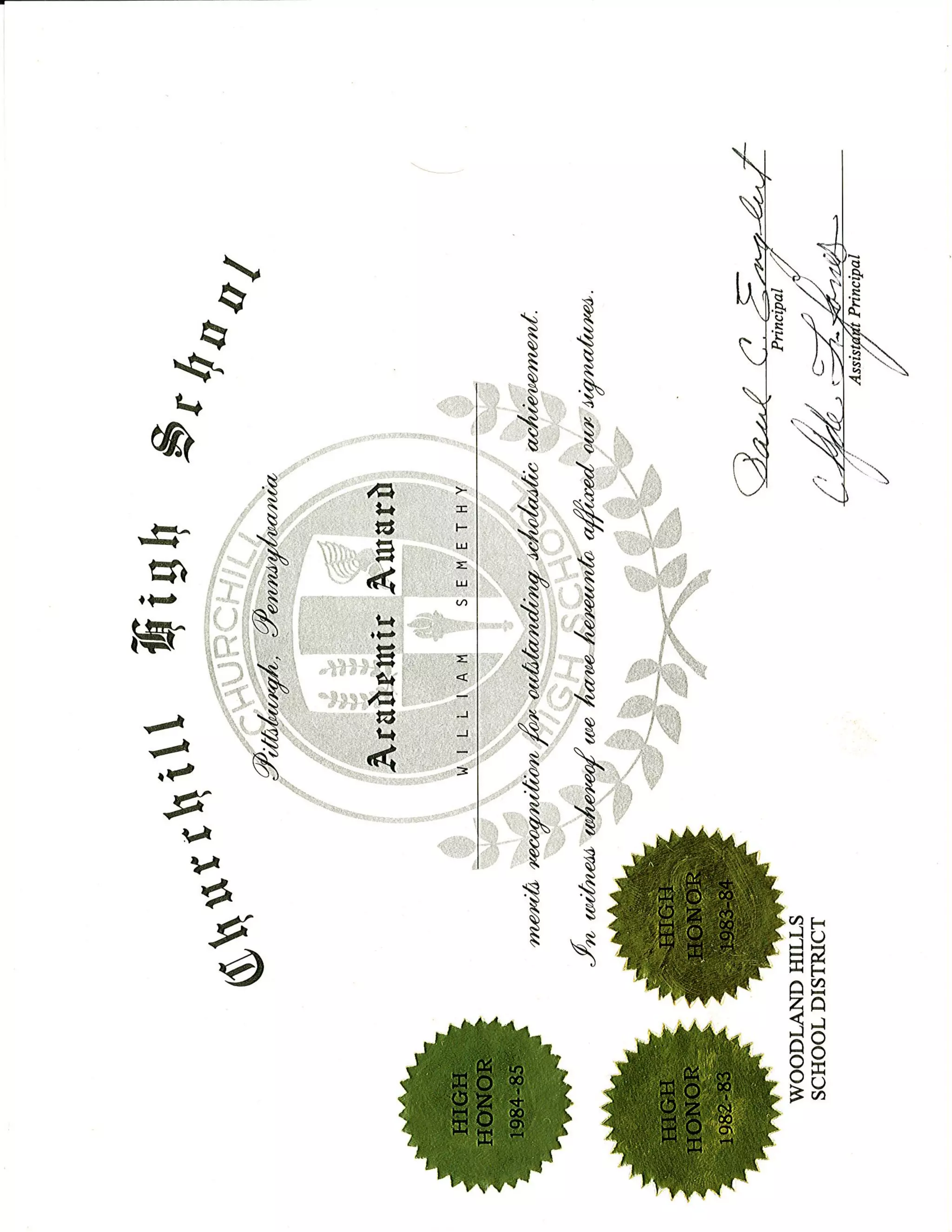 High Honor Roll Certificate | PDF