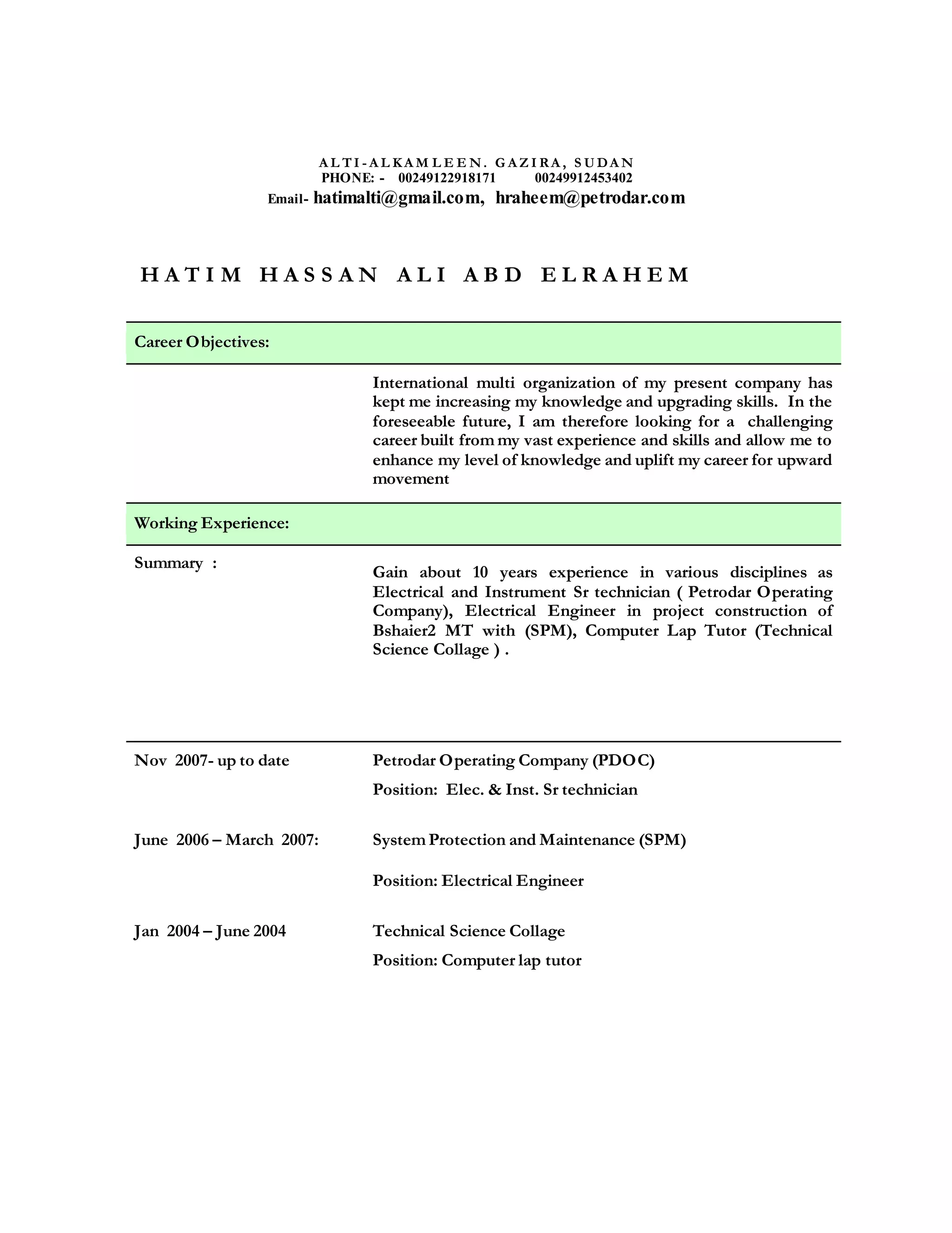 HATIM_HASSAN_ALI--CV (1) | PDF