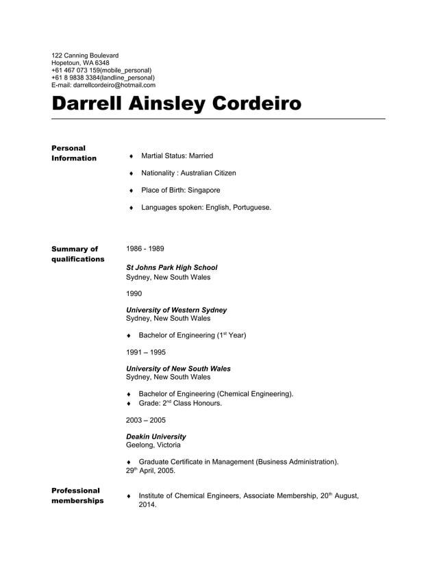 Personal Resume of Darrell CordeiroV3 | PDF
