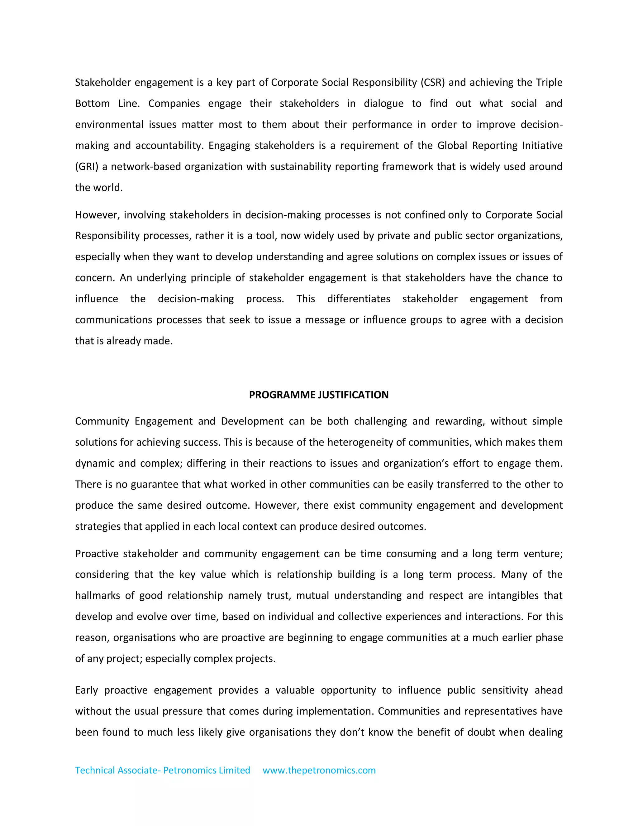 Community Stakeholder Engagement Programme(CEP) | PDF