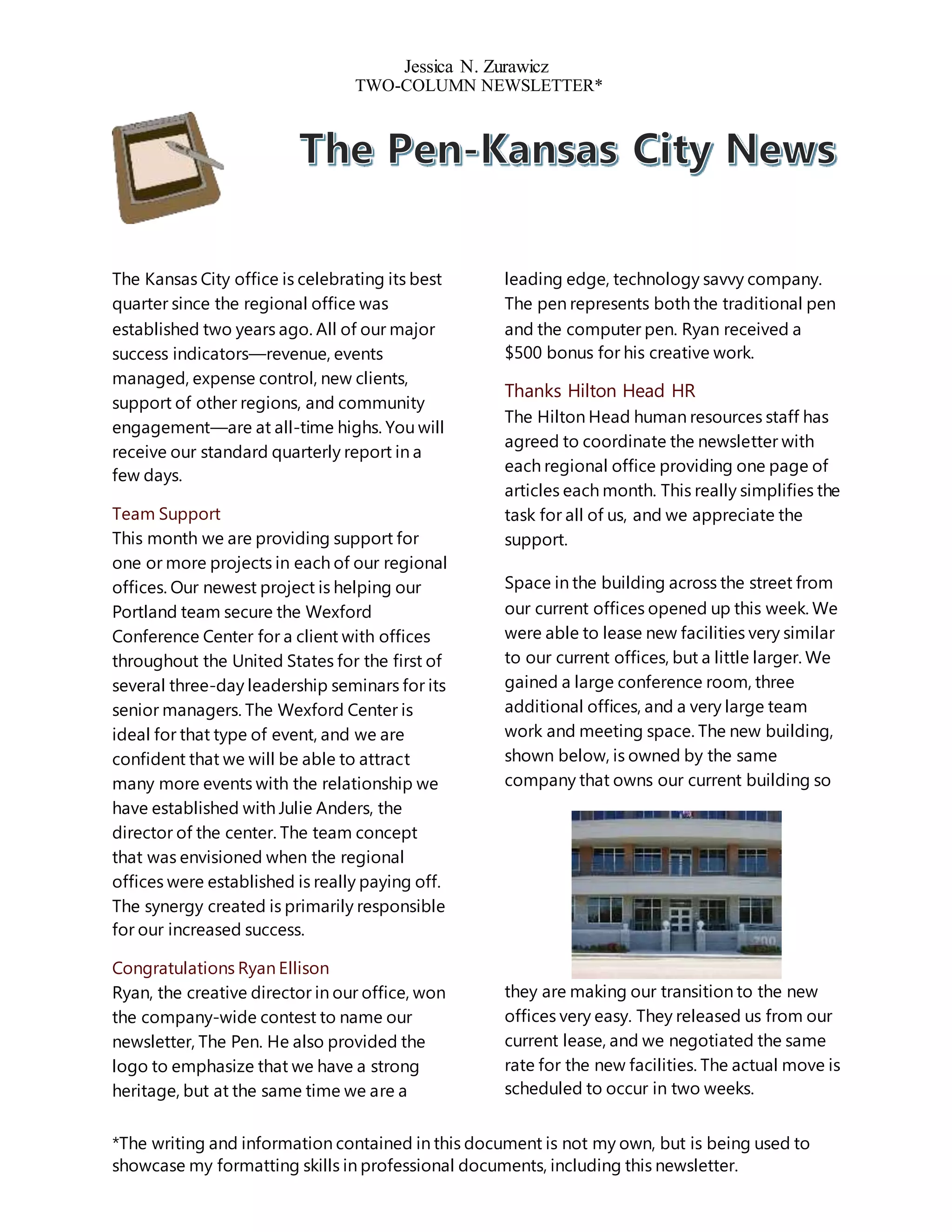 Two-Column Company Newsletter | DOCX