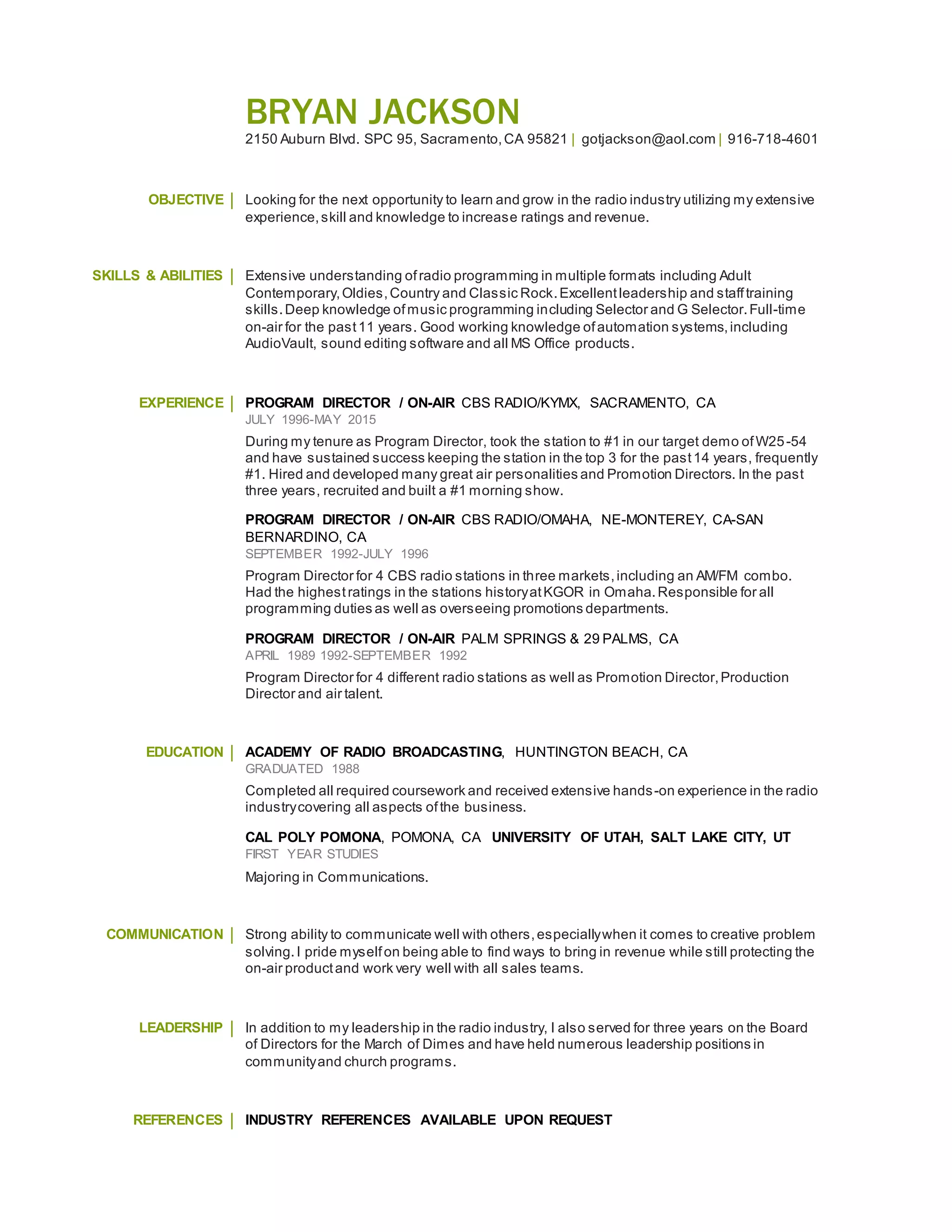 Bryan Jackson Resume | PDF