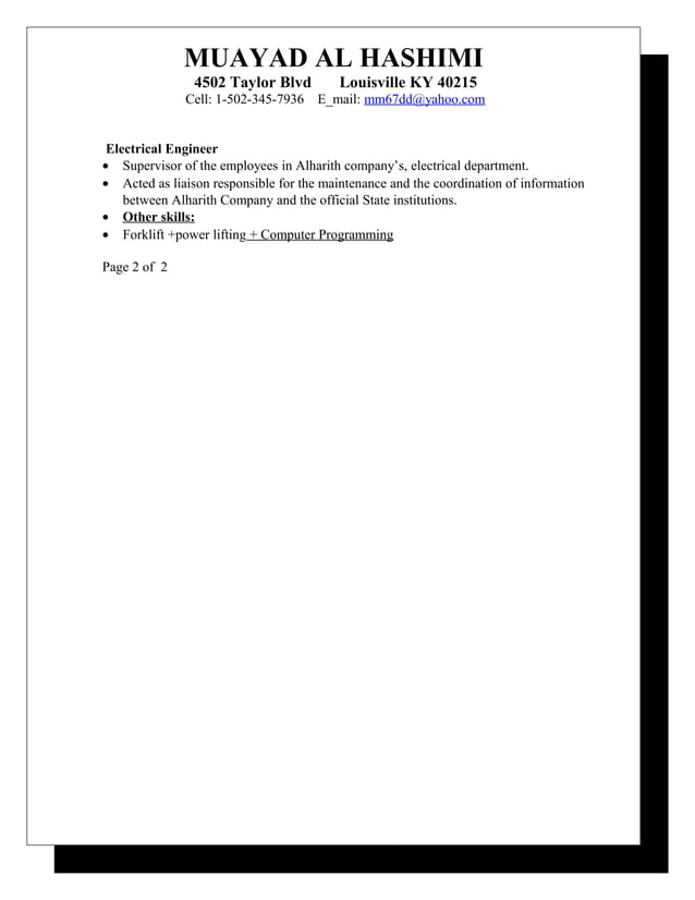 MUAYAD RESUME1 | DOC | Business | Business and Finance