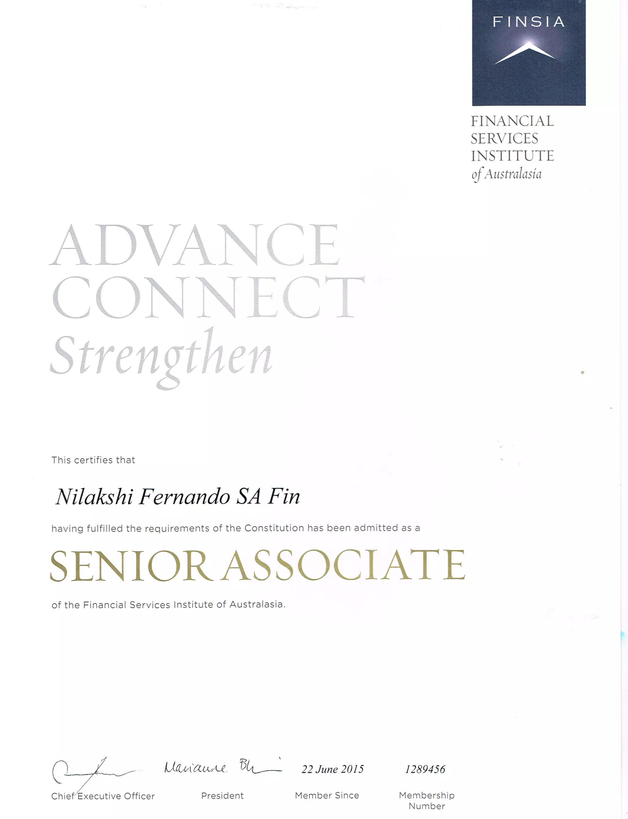 Senior Associate FINSIA | PDF