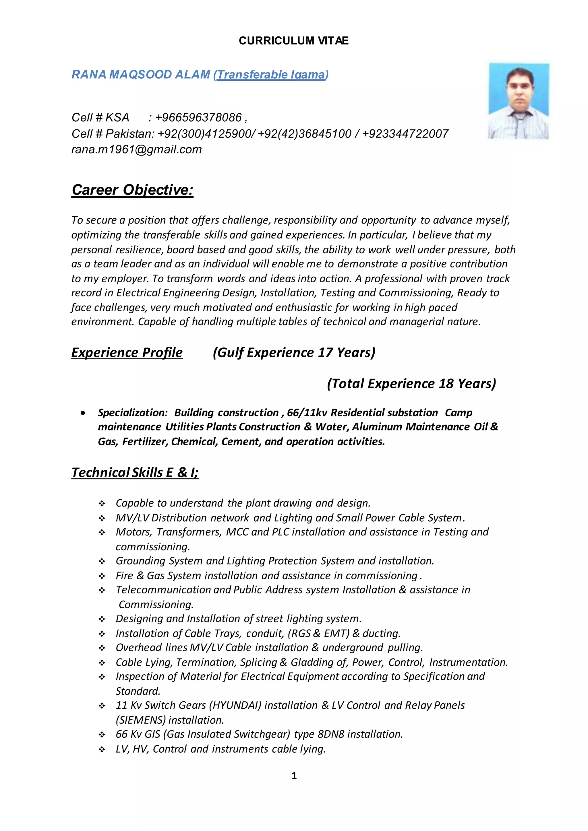Rana Maqsood Alam Resume (E&I) | DOCX
